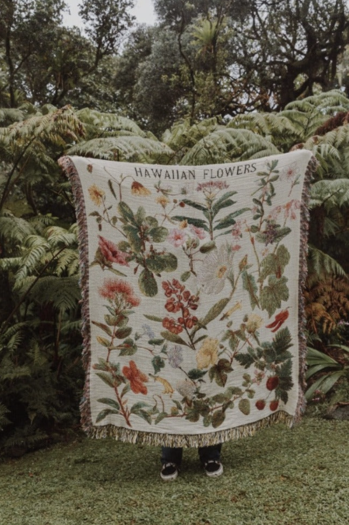 Hawaiian Flowers Blanket by Danya Weber - Volcano Art Center