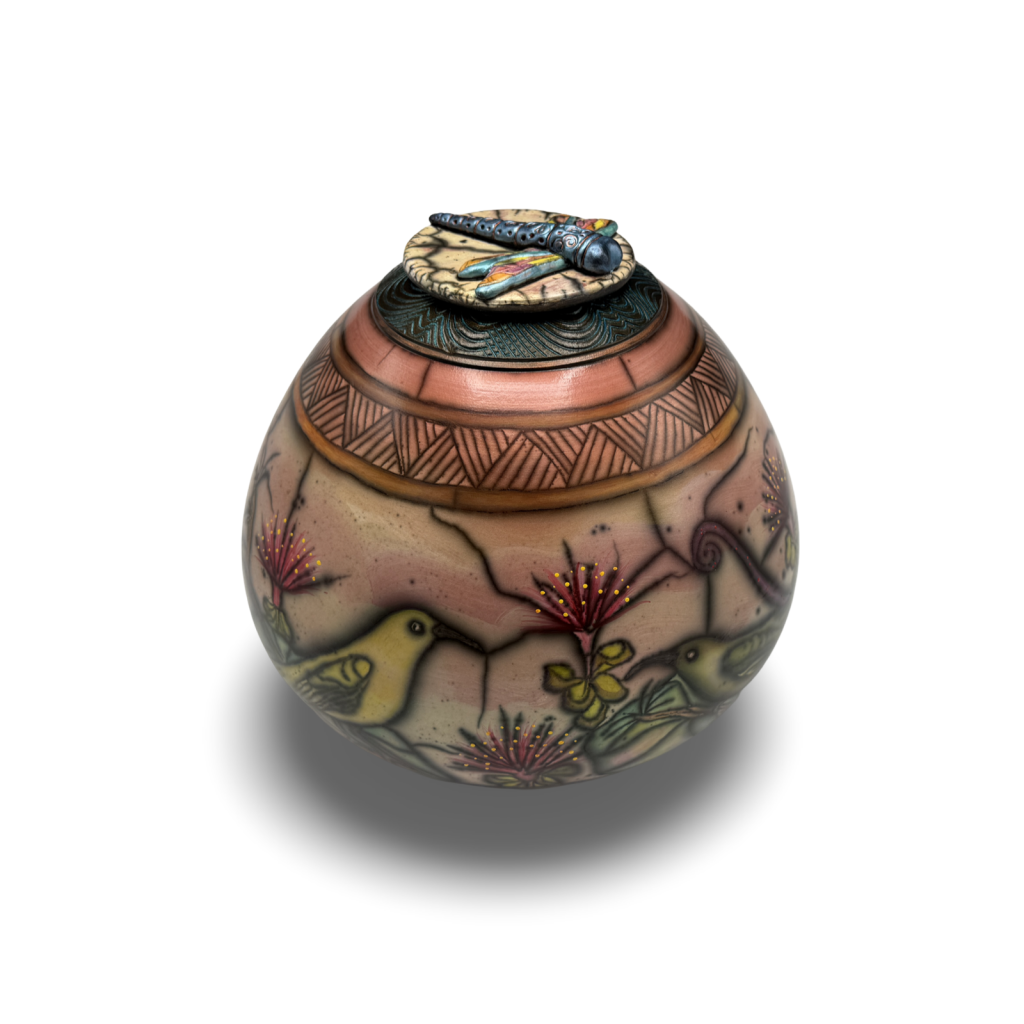 ʻAmakihi, Raku, Ceramic by Kate and Will Jacobson - Volcano Art Center